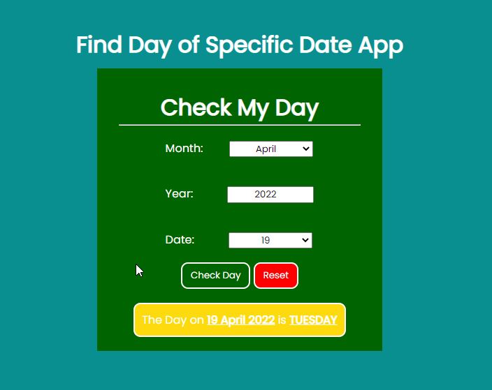 Find Day Of Specific Date App Using Javascript With Free Source Code Sourcecodester